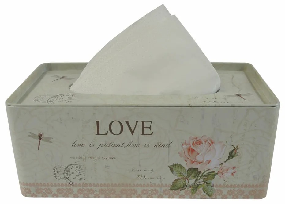 Plechový box na kapesníky Love, 21,5 cm