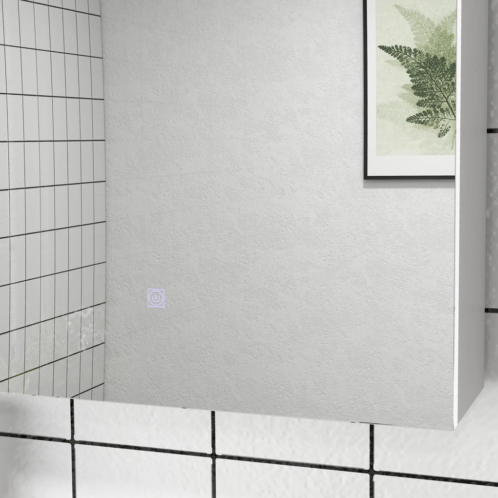 Kleankin nástěnná zrcadlová skříňka s LED osvětlením pro koupelnu 2-v-1, rozměry 90D x 15Š x 70V cm
