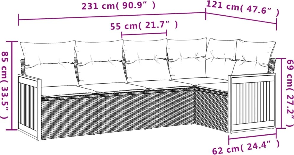 5dílná zahradní sedací souprava s poduškami béžová polyratan 3260028