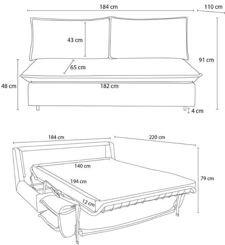 Béžová manšestrová rozkládací pohovka 184 cm Isadora – Bobochic Paris