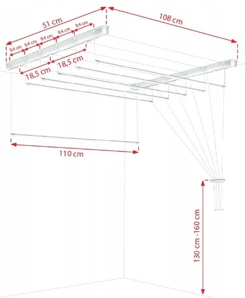Erga Erga, stropní věšák na sušení prádla 6x110 cm, bílé, ERG-SEP-10SUSSUF6PP11