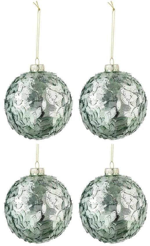 OnaDnes -20% Set čtyř skleněných zelených vánočních ozdob J-Line Grien 10,5 cm