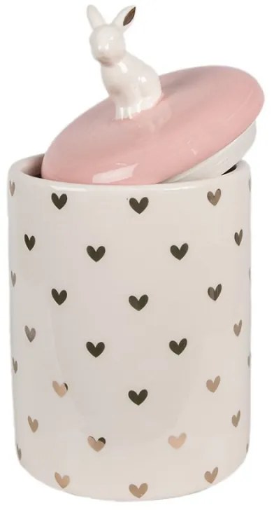Keramická dóza s růžovým víčkem a králíčkem Babette – 13x30 cm