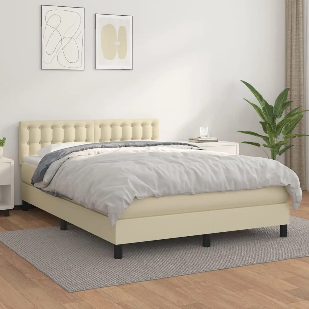 Box spring postel s matrací krémová 140x200 cm umělá kůže 3141127