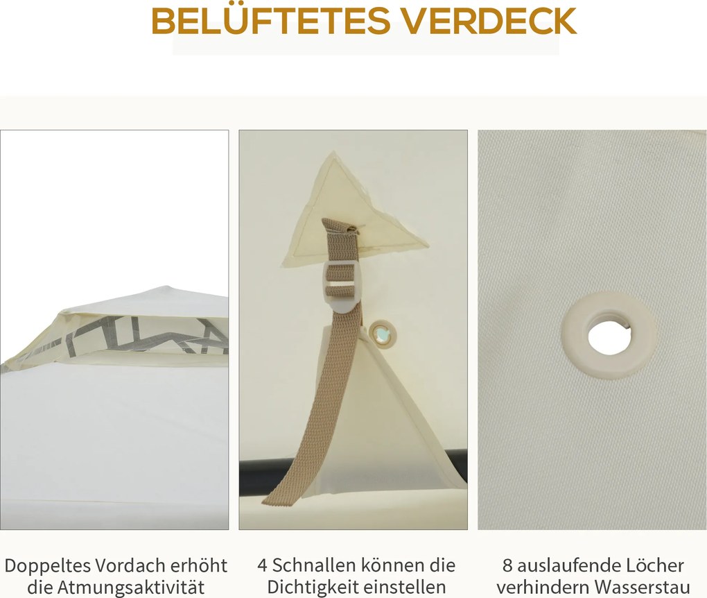 Zahradní altán Outsunny 3x3 m se 4 bočními stěnami, zahradní stan z kovu a polyesteru odolný proti povětrnostním vlivům, krémově bílý, pro zahradní p…
