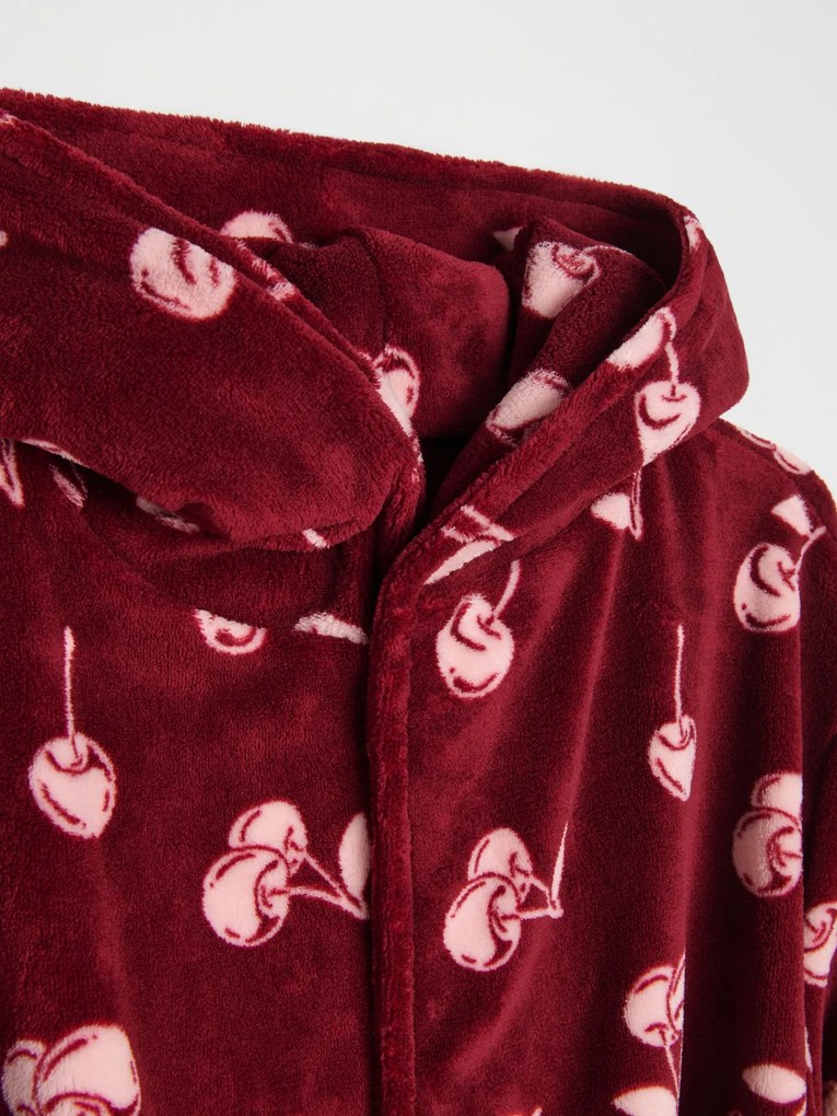 Sinsay - Měkký župan s pásem s motivem třešní - burgundy