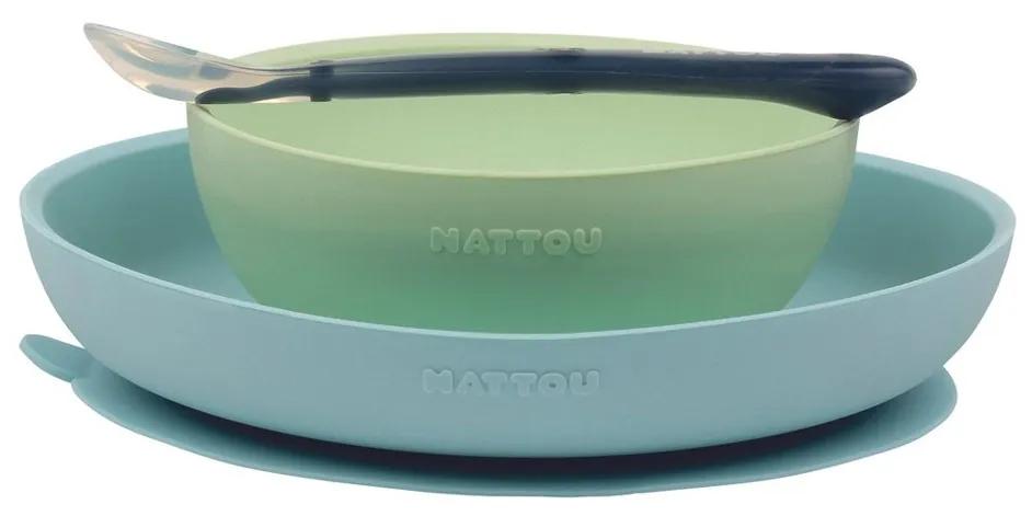 Nattou Set jídelní silikonový 3 ks bez BPA Zeleno-modrý