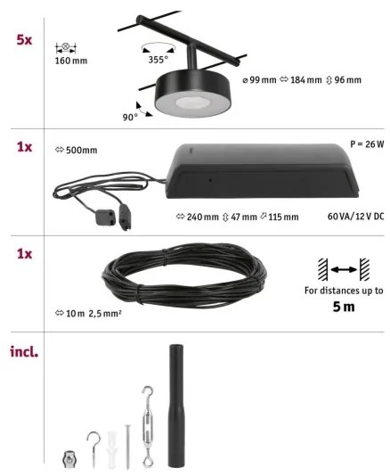 Paulmann 94479 - SADA 5xLED/5W Bodové svítidlo CIRCLE 230V černá