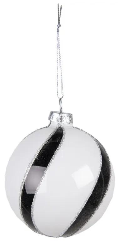 Sada 4ks bílo-černá skleněná ozdoba koule – 8x8 cm