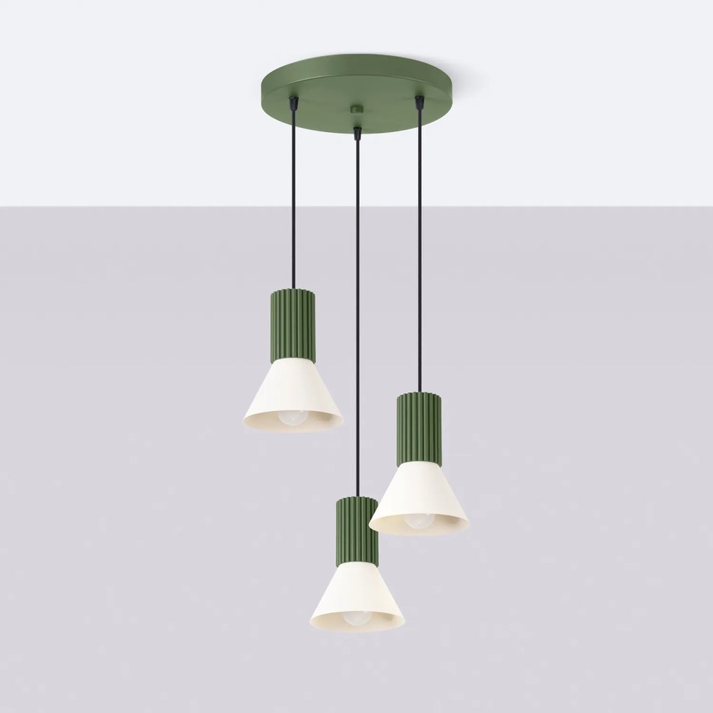 Sollux Lighting Závěsná lampa ESTRIA 3P béžová/olivově zelená