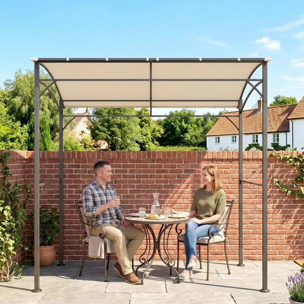 Outsunny altán na grilování Zahradní altán se stříškou na grilování odolnou proti UV záření, ocelový rám a háčky, polyester, béžová barva, 215x150x22…