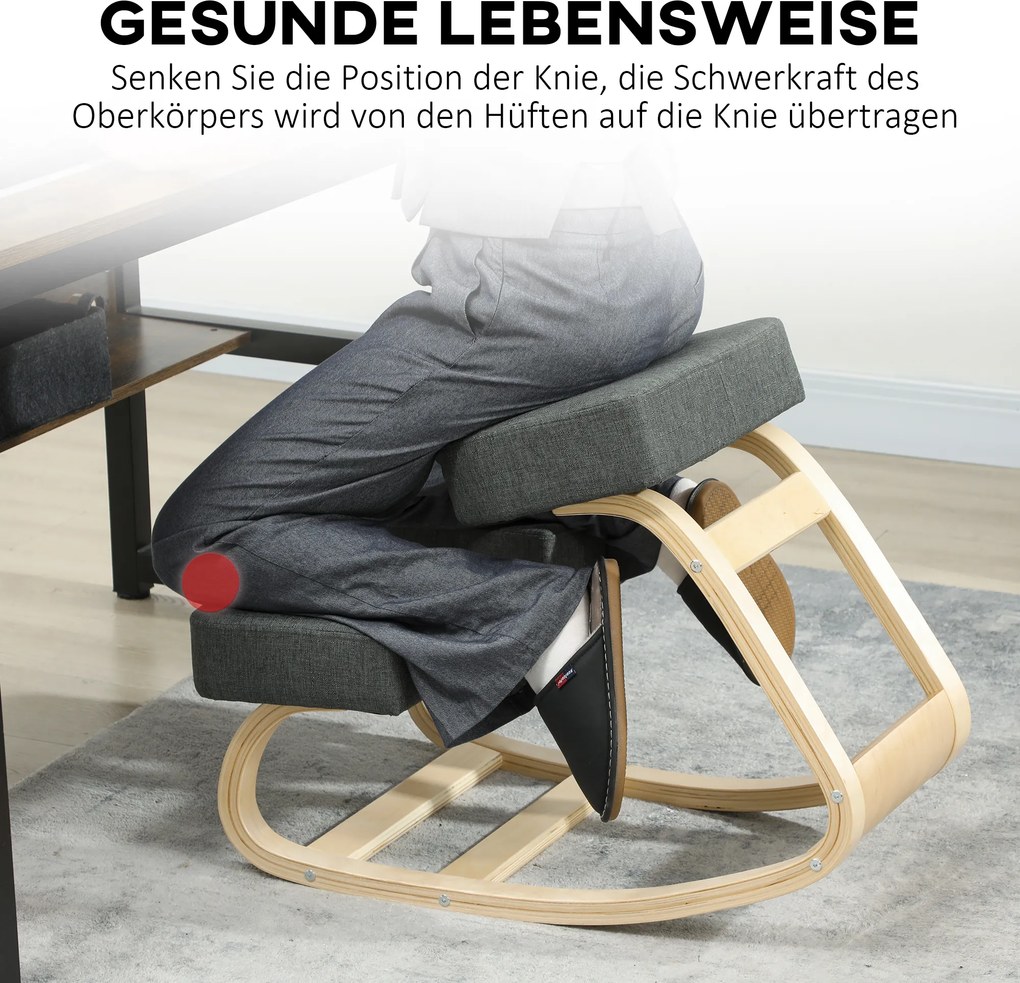 Vinsetto Kolenní židle, ergonomická posezení, polstrovaný stolek pro zdravé sezení, březové dřevo, nosnost 120 kg, tmavě šedá