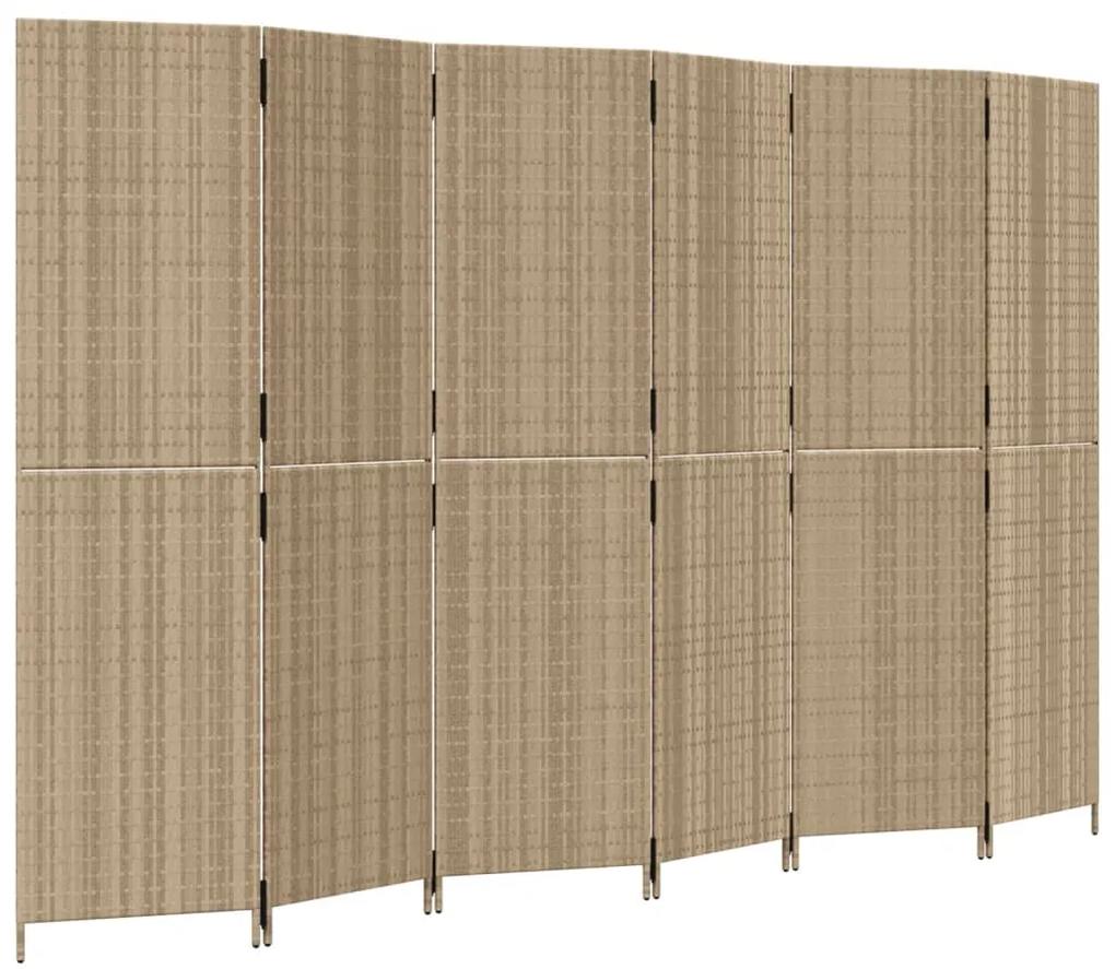 Dělicí stěna 6 panelů béžová polyratan,  365355