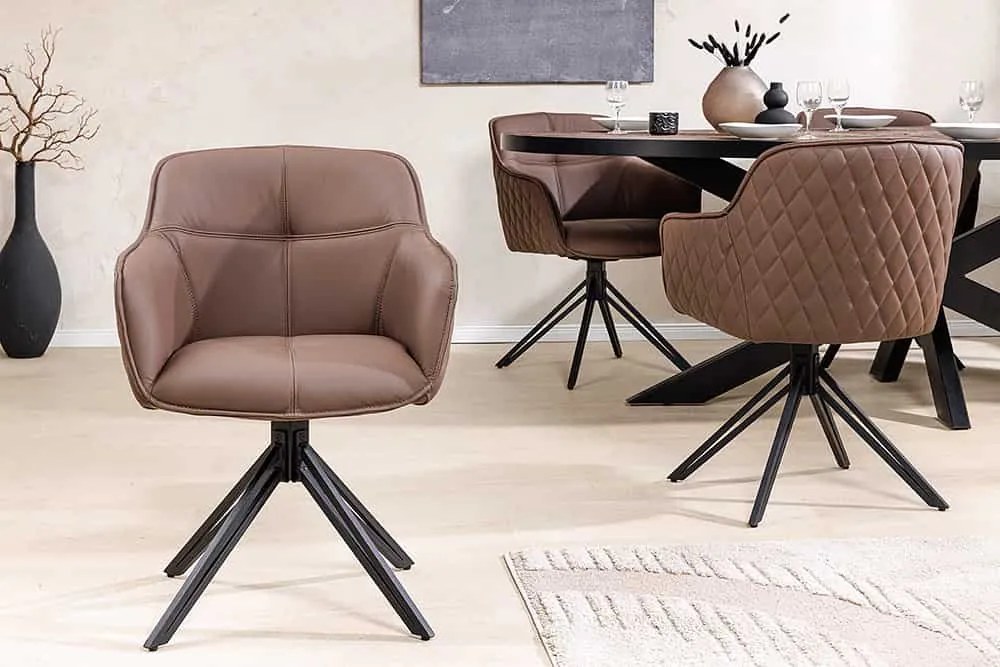 Designová otočná židle Natasha hnědá kůže
