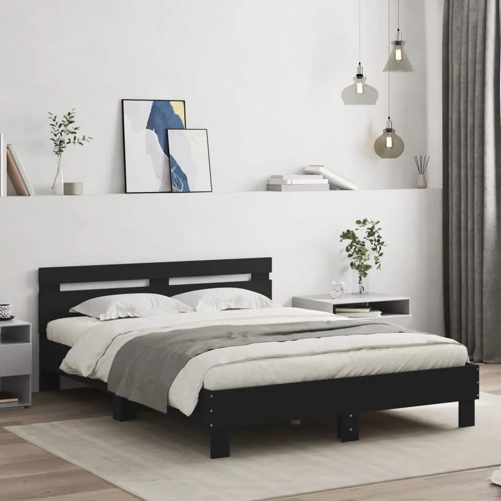 Rám postele s čelem a LED osvětlením černý 140 x 190 cm 3207561