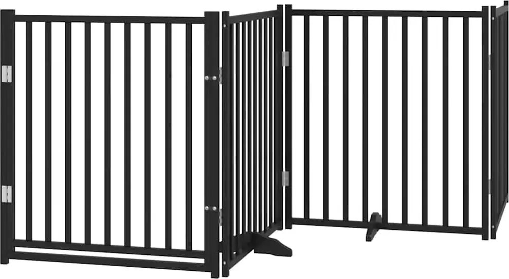 Zábrana pro psy s dvířky skládací 8 panelů černá 640 cm topol 3155742