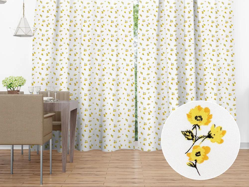 Biante Bavlněný závěs Sandra SA-084 Žluté květiny na bílém 135x250 cm
