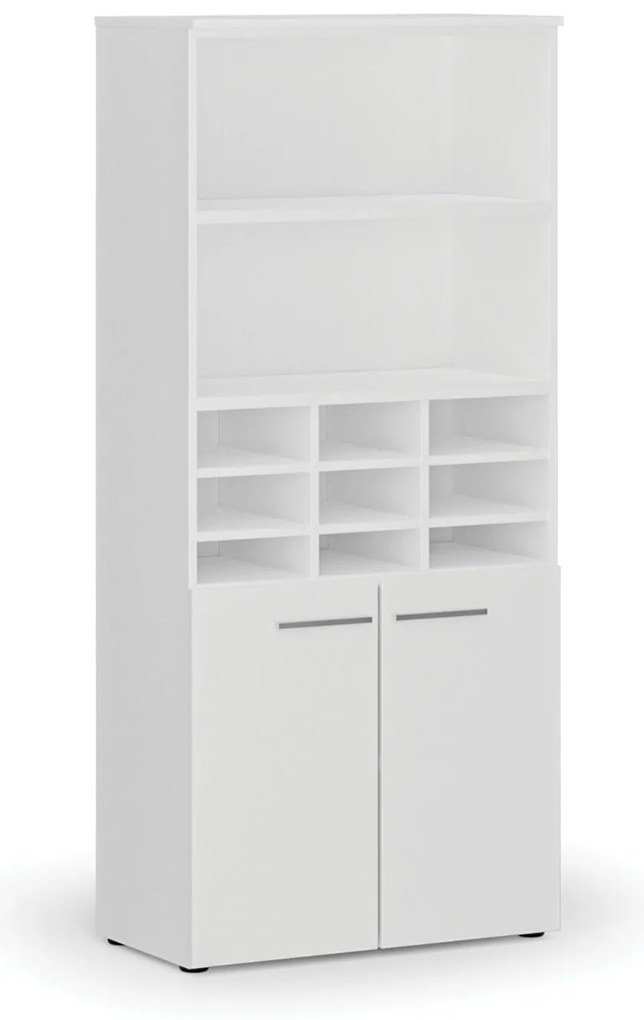 Třídicí regál s dveřmi PRIMO WHITE, 800 x 420 x 1781 mm, 9 přihrádek, bílá