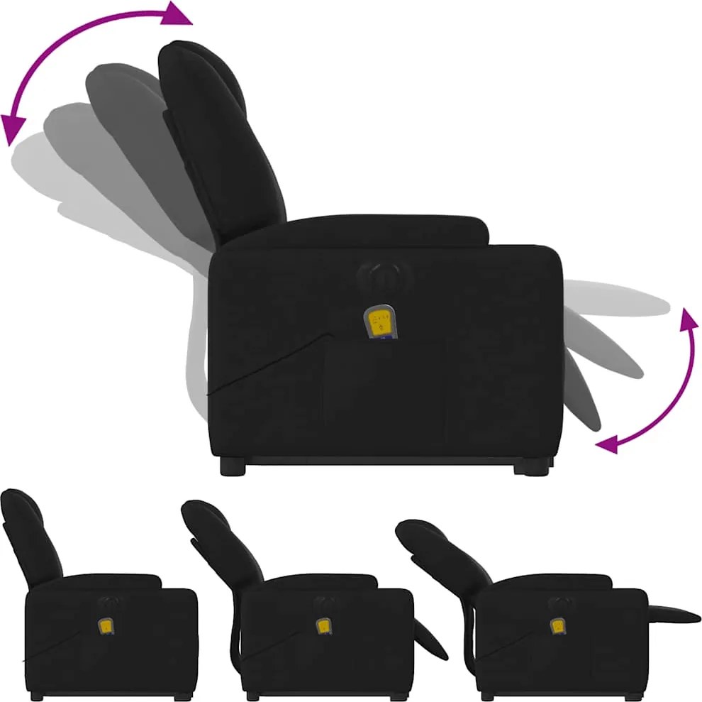 Elektrické zvedací masážní polohovací křeslo černé textil 3204406