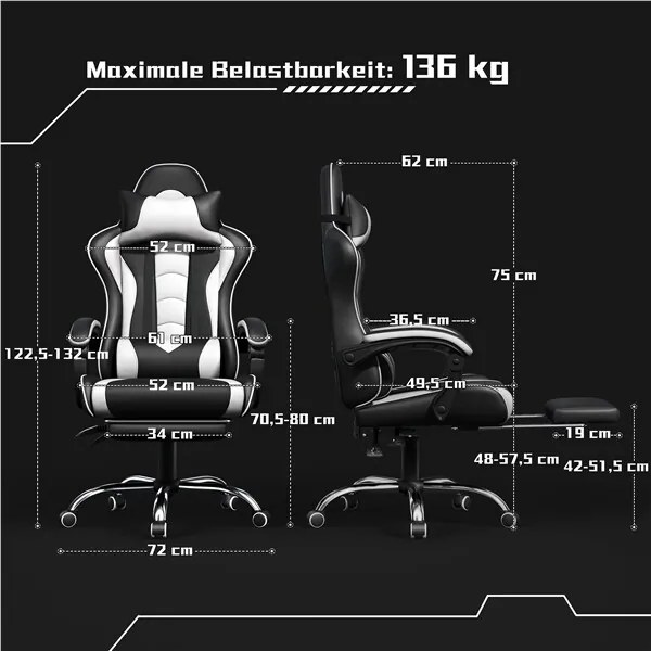 Herní židle Yaheetech – bílá (267018785061)