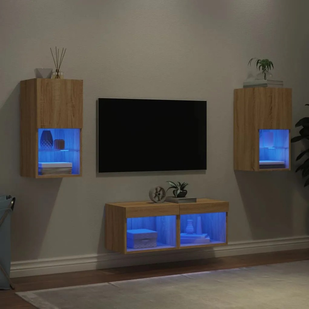 4dílná obývací stěna s LED osvětlením dub sonoma 3216571