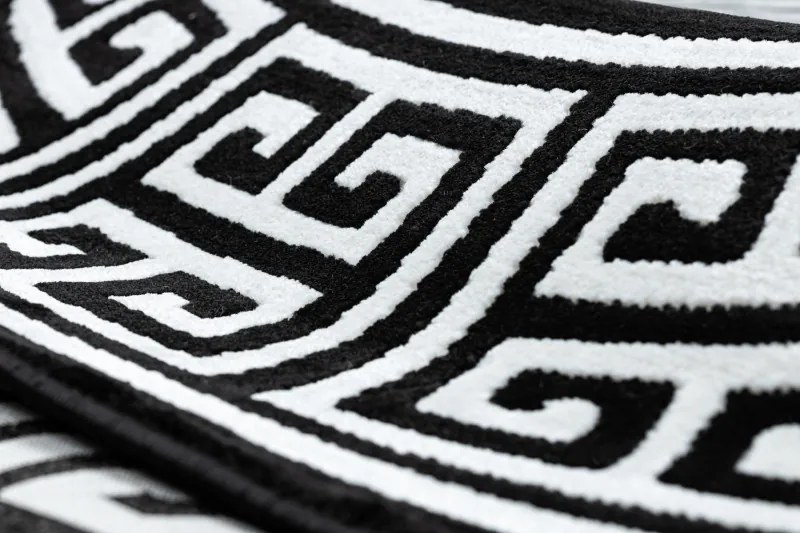 Dywany Łuszczów, Kusový koberec Gloss 6776 85 greek black/ivory kruh, 200x200 (průměr) kruh, černobílá, chodba / předsíň