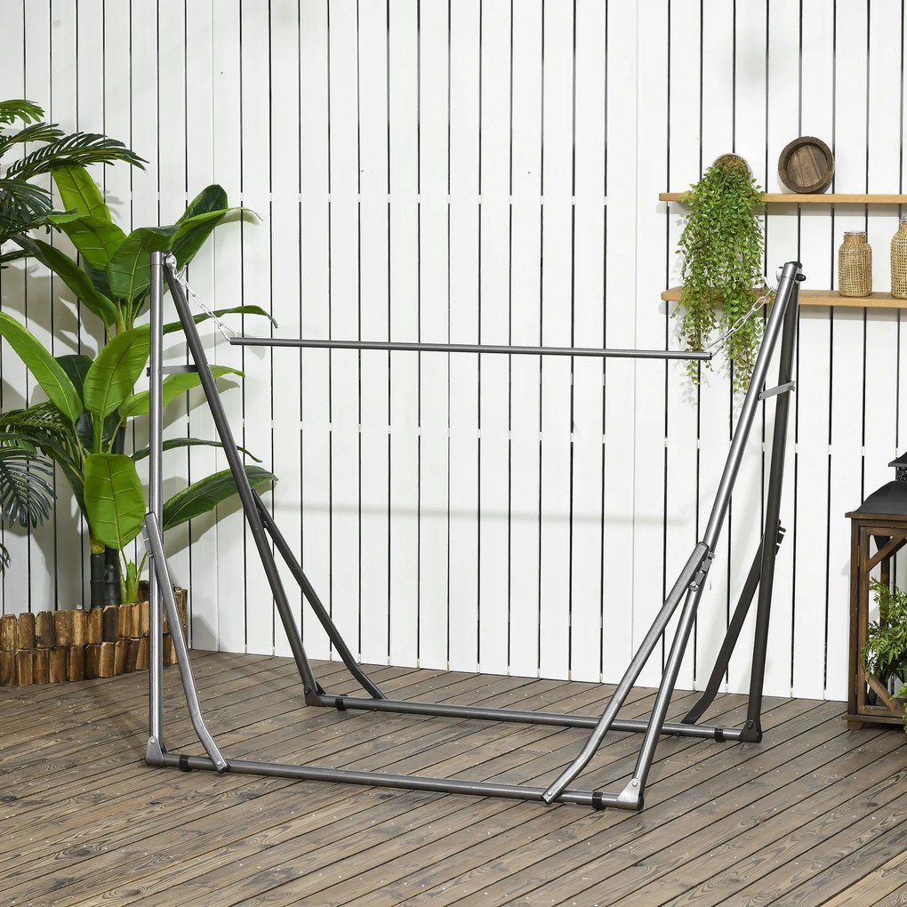 Stojan na houpací síť Outsunny skládací stojan na houpací síť a věšák na oblečení 2 v 1 s nosností až 120 kg 290 x 92 x 88 cm pro zahradu a terasu | …