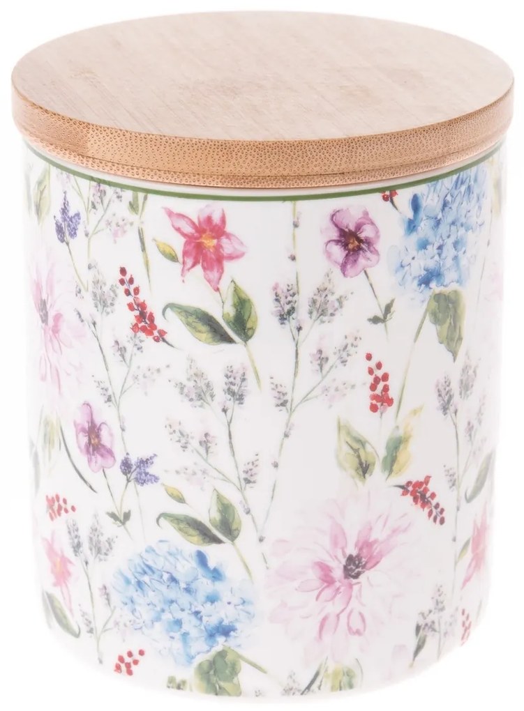 Porcelánová dóza s bambusovým víkem Flower Garden, 600 ml