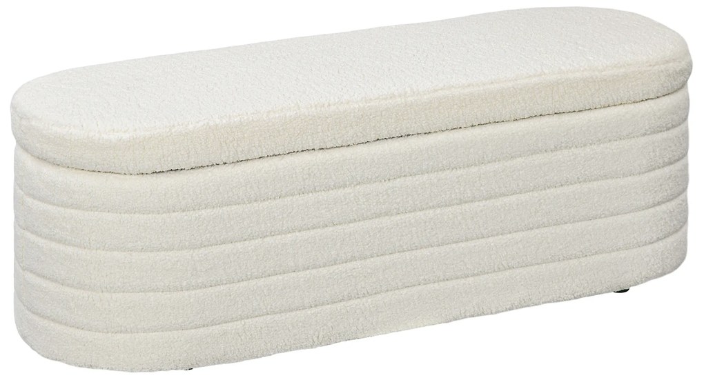 HOMCOM Ložnicová lavice s úložným prostorem a dřevěnými nohami, vysoká stabilita, plyšové rouno, nosnost 120 kg, 116x41x40,5 cm, krémově bílá | Aosom…