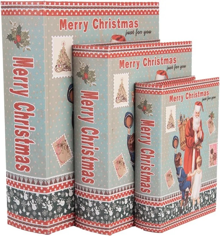 3ks úložný box kniha Merry Christmas - 27*22*7 / 22*17*6 / 17*12*4 cm