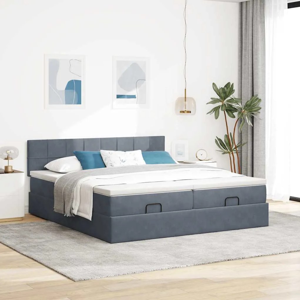 Osmanský rám postele s matracíes tmavě šedá 180x200cm samet 3312924