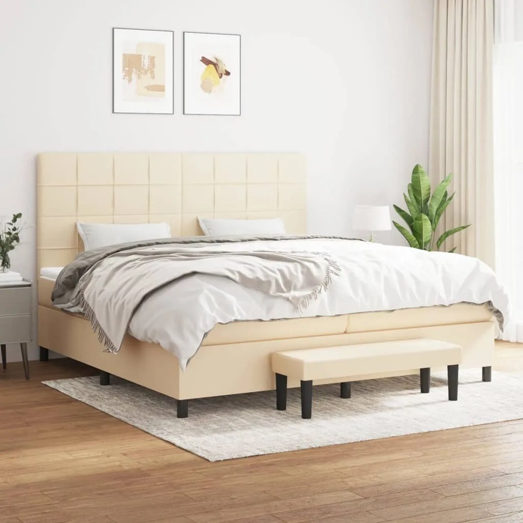 Box spring postel s matrací krémová 200x200 cm textil 3136626
