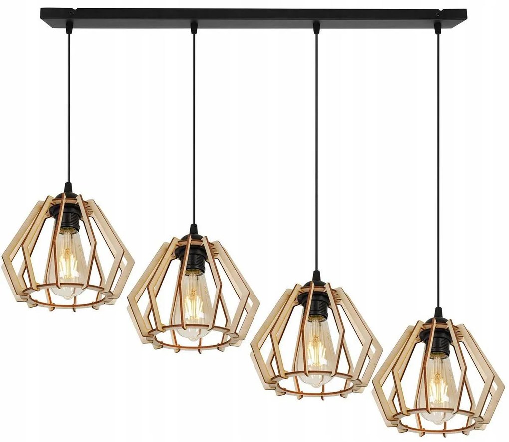 Závěsné svítidlo Timber, 4x dřevěné stínítko