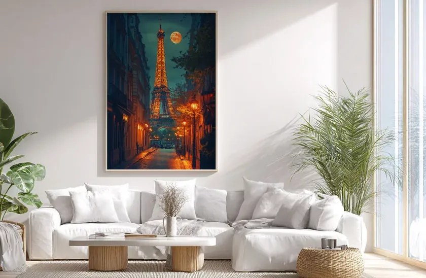 Pařížská noc - obraz - Eiffelova věž pod měsíční oblohou 19 - A4 – 210 × 297 mm - 159 Kč