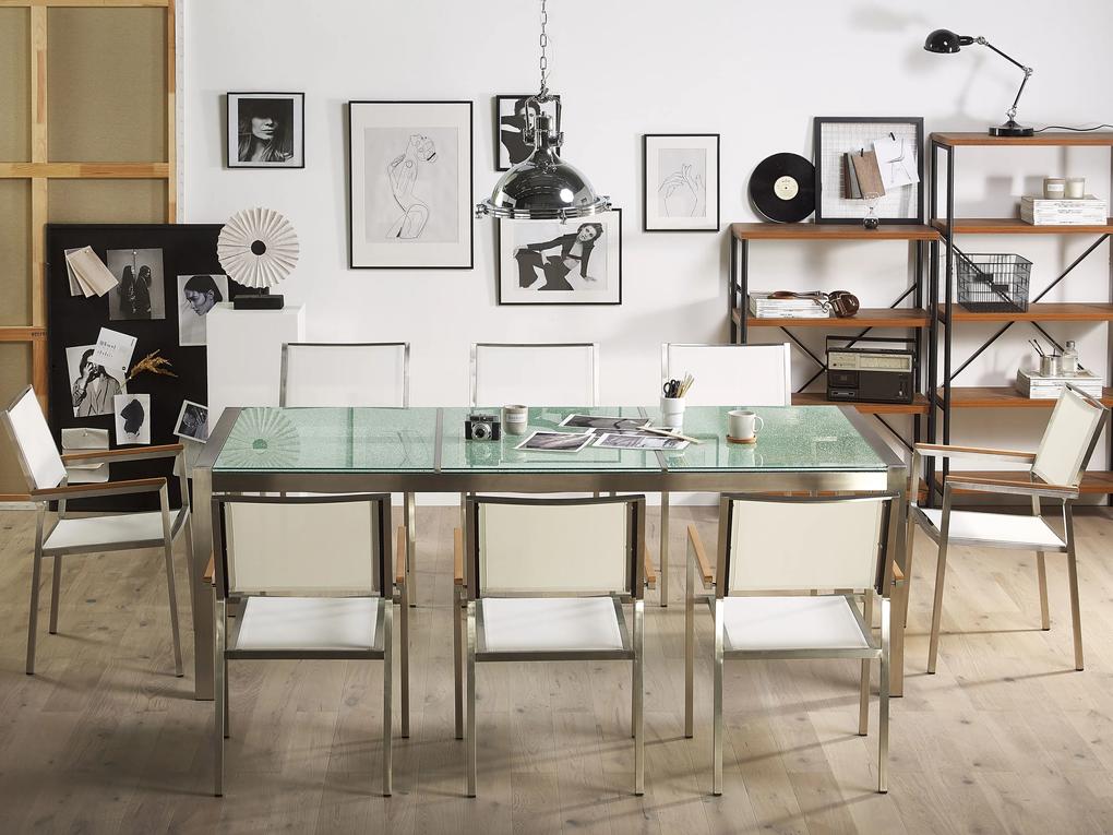 Sada zahradního nábytku stůl se skleněnou deskou 220 x 100 cm 8 bílých židlí GROSSETO Beliani