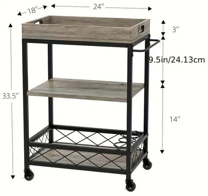 Servírovací stolek, kolečka, kov, dřevo, černá, šedá, NoBi HORAND