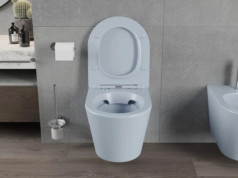 Mexen, Mexen Rico miska wc Rimless z desk wolnoopadającą slim, duroplast, szara-nebíská mat - 30724069