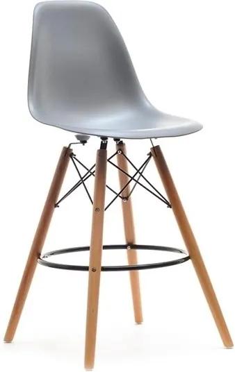 design4life Barová židle MOBI šedá - dřevěná podnož