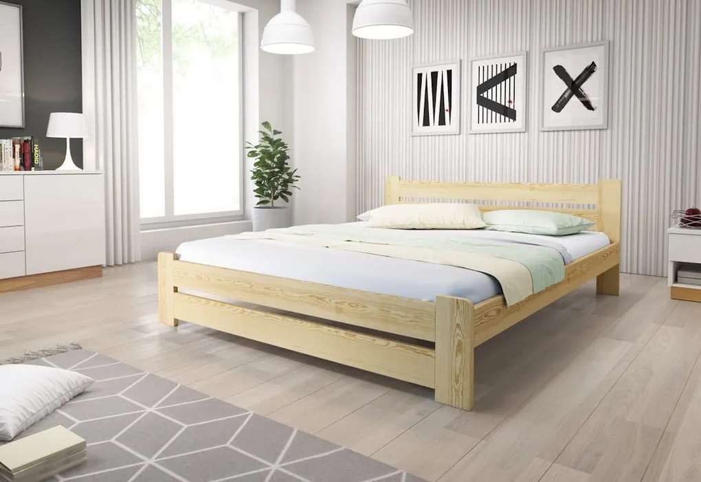 Postel z masivu EUREKA + pěnová matrace COMFORT 14 cm + rošt ZDARMA 160 x 200 cm, přírodní-lak