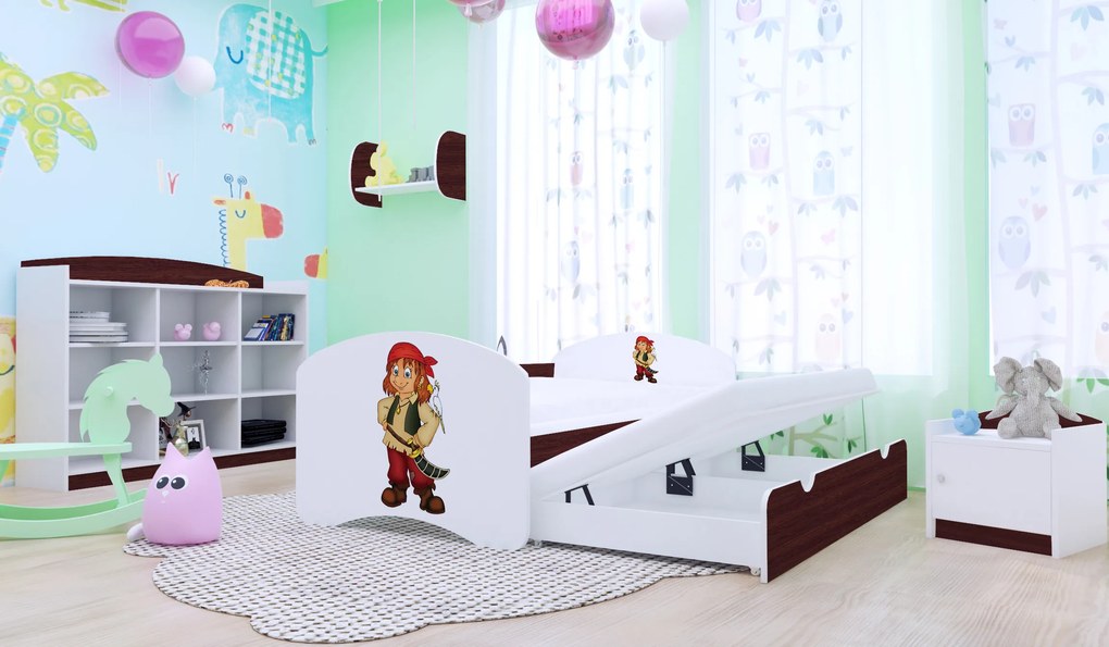Svět pokojů Dětská postel Kevin pro dvě děti - pirát + matrace zdarma Barva: Bílá, Rozměr: 160x80 cm, Zábrana: NE