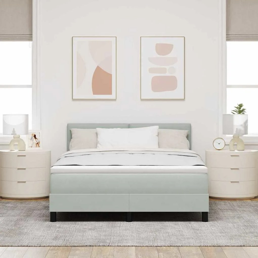 Postel s boxspringem s čelo Světle šedá 140 x 190 cm samet 3339170