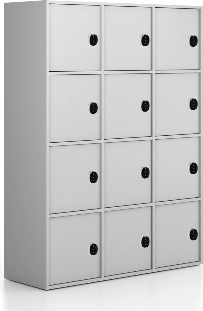 Kancelářská skříň FRAME, 12x dveře, 1299 x 450 x 1735 mm, kódový zámek, šedá