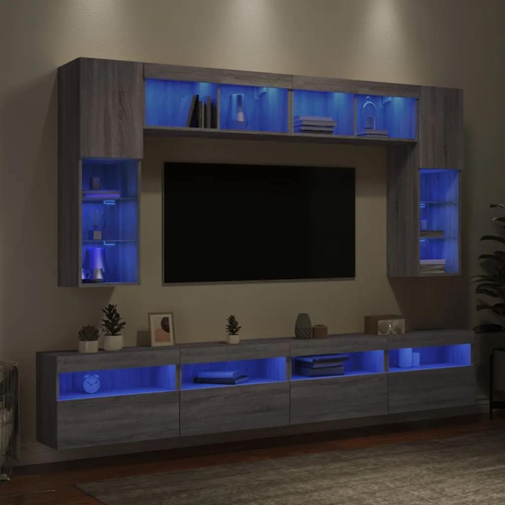 8dílná obývací stěna s LED osvětlením šedá sonoma - Default Title