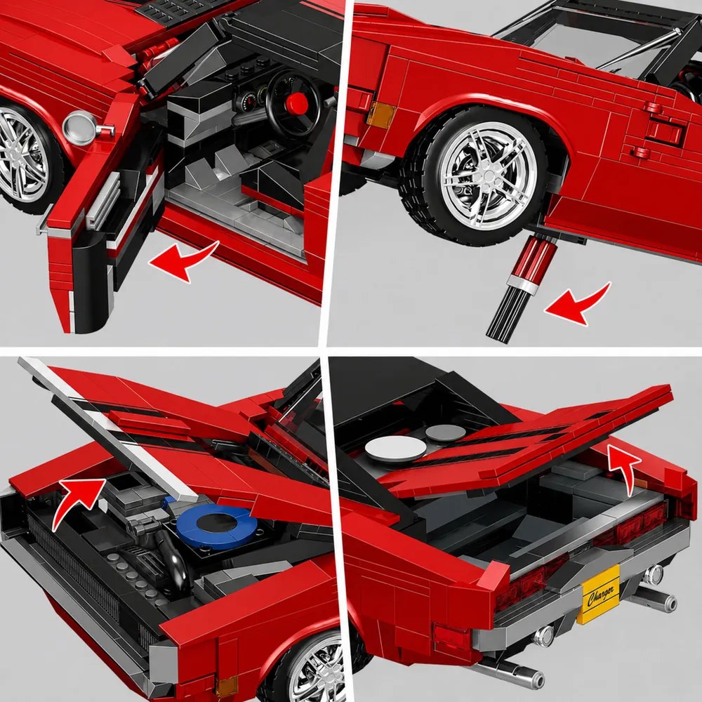 LEAN Toys Stavebnicové kostky – sportovní auto Charger, červené, 1869 dílů