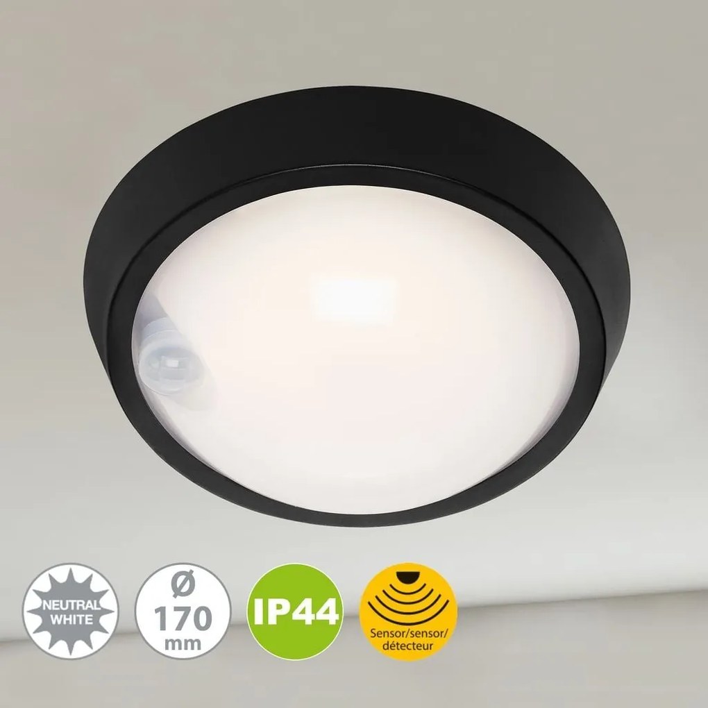 BRILO 3352016 LED venkovní svítidlo s čidlem, pr. 17 cm, 12 W, bílé (starý kód: BRILO 3352-016) - BRILO