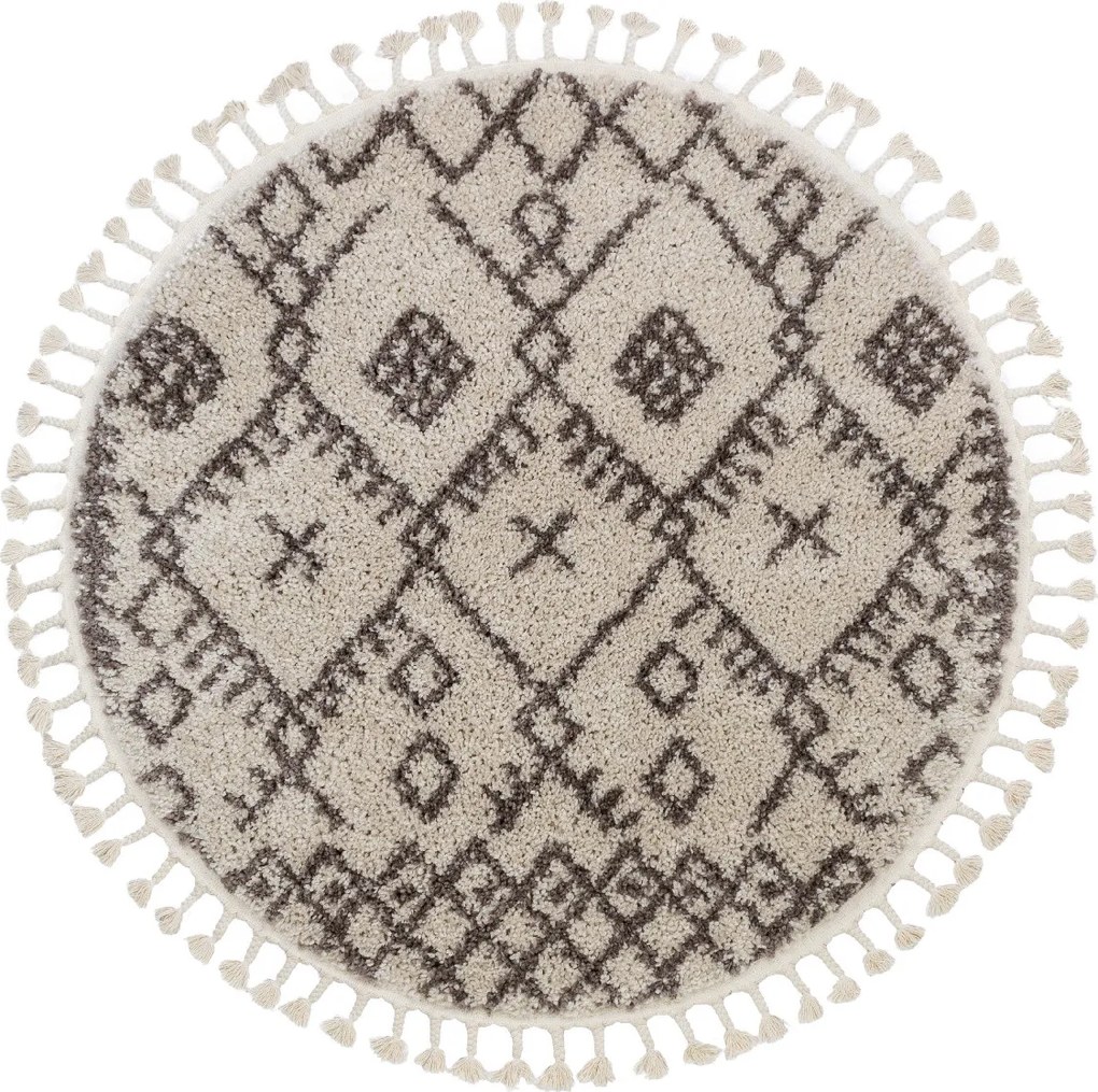 Dywany Łuszczów, Kusový koberec Berber Tanger B5940 cream and brown kruh, 120x120 (průměr) kruh, hnědá, obývací pokoj