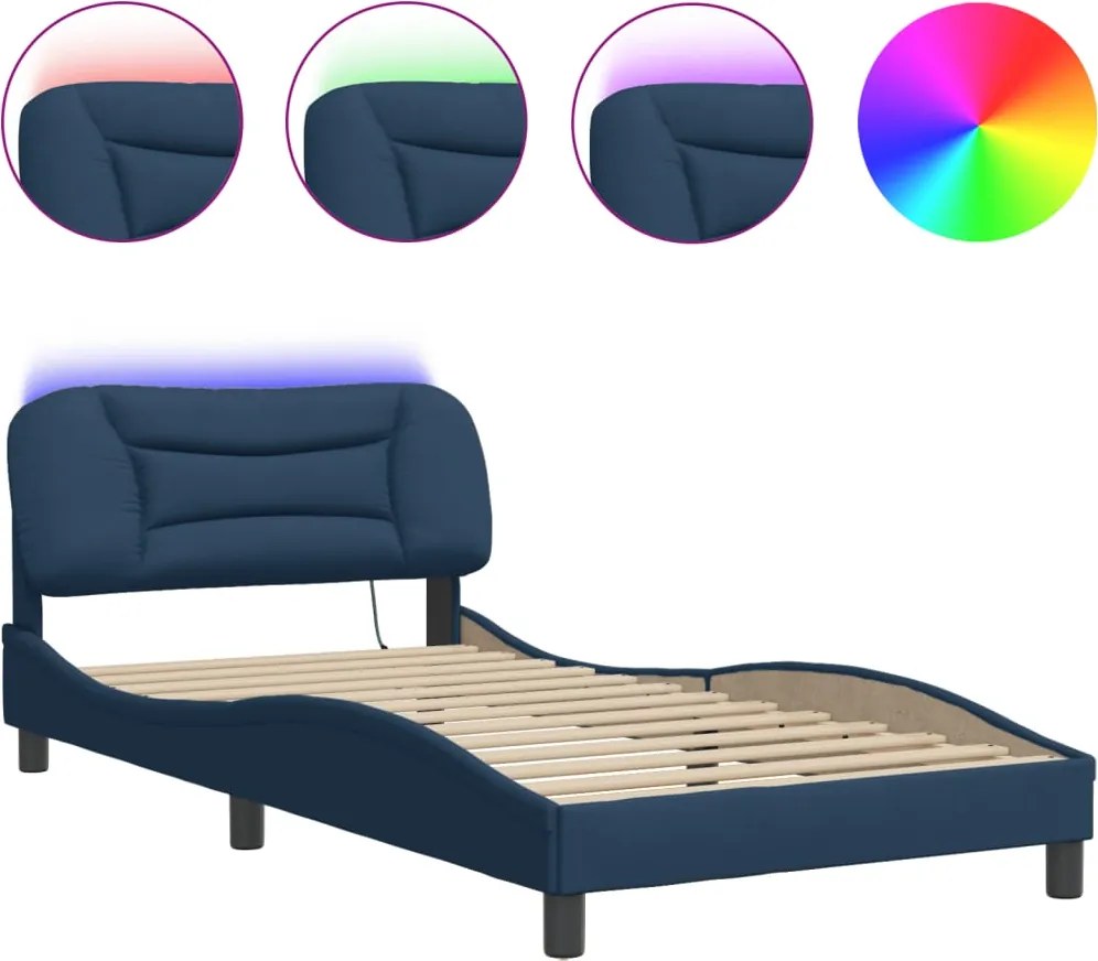 Rám postele s LED bez matrace Hvar Modrá 100x200 cm Látka 3213689