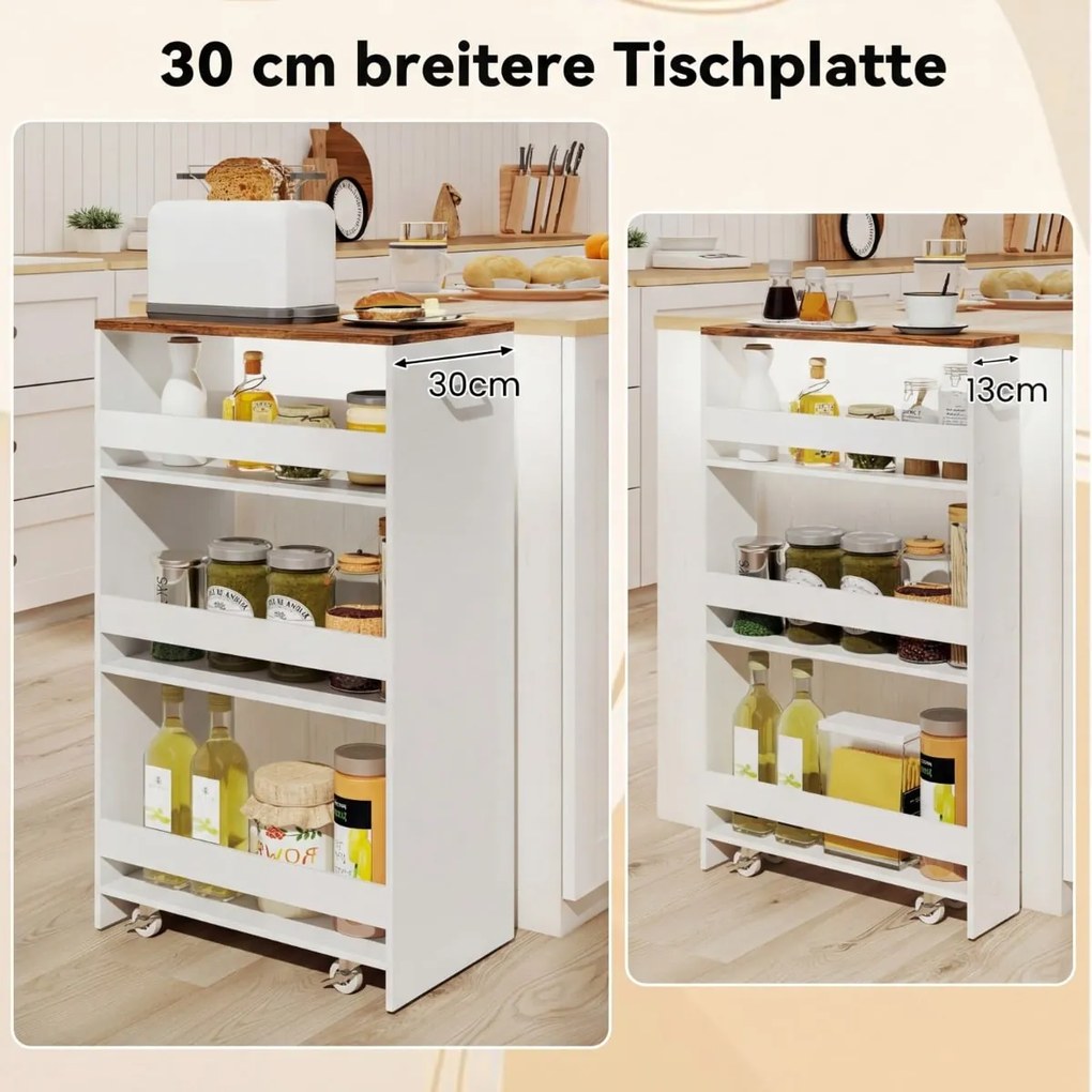 Costway 30 cm široký vozík do výklenku s madlem a zábradlím 4 patro