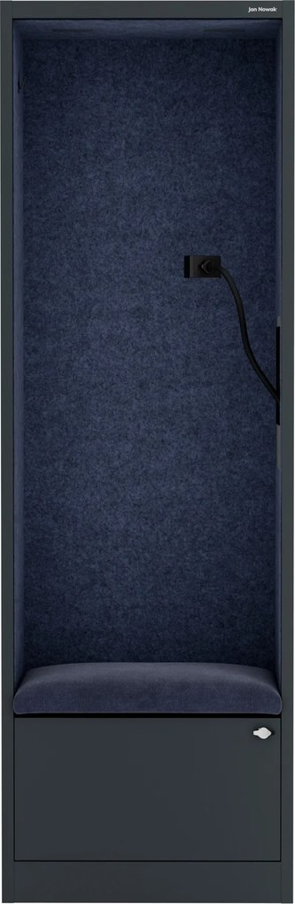 Skříň se sedákem a zónou ticha SALLY MentalBox, antracitová konstrukce, tmavěmodrý sedák, 1850 x 600 x 400 mm