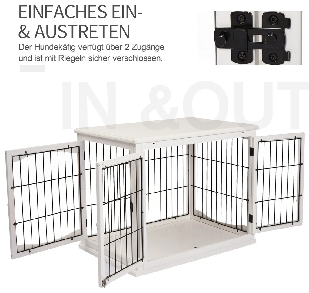 PawHut bouda pro psy přepravní box pro malá zvířata v interiéru 81 x 58,5 x 66 cm z MDF a kovu v bílé barvě, ideální pro domácí zvířata